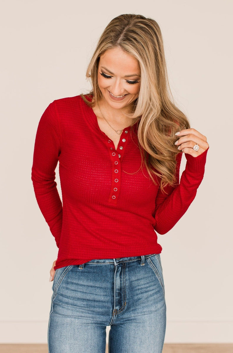 Endless Compliments Waffle Knit Top- Ruby Red – The Pulse Boutique