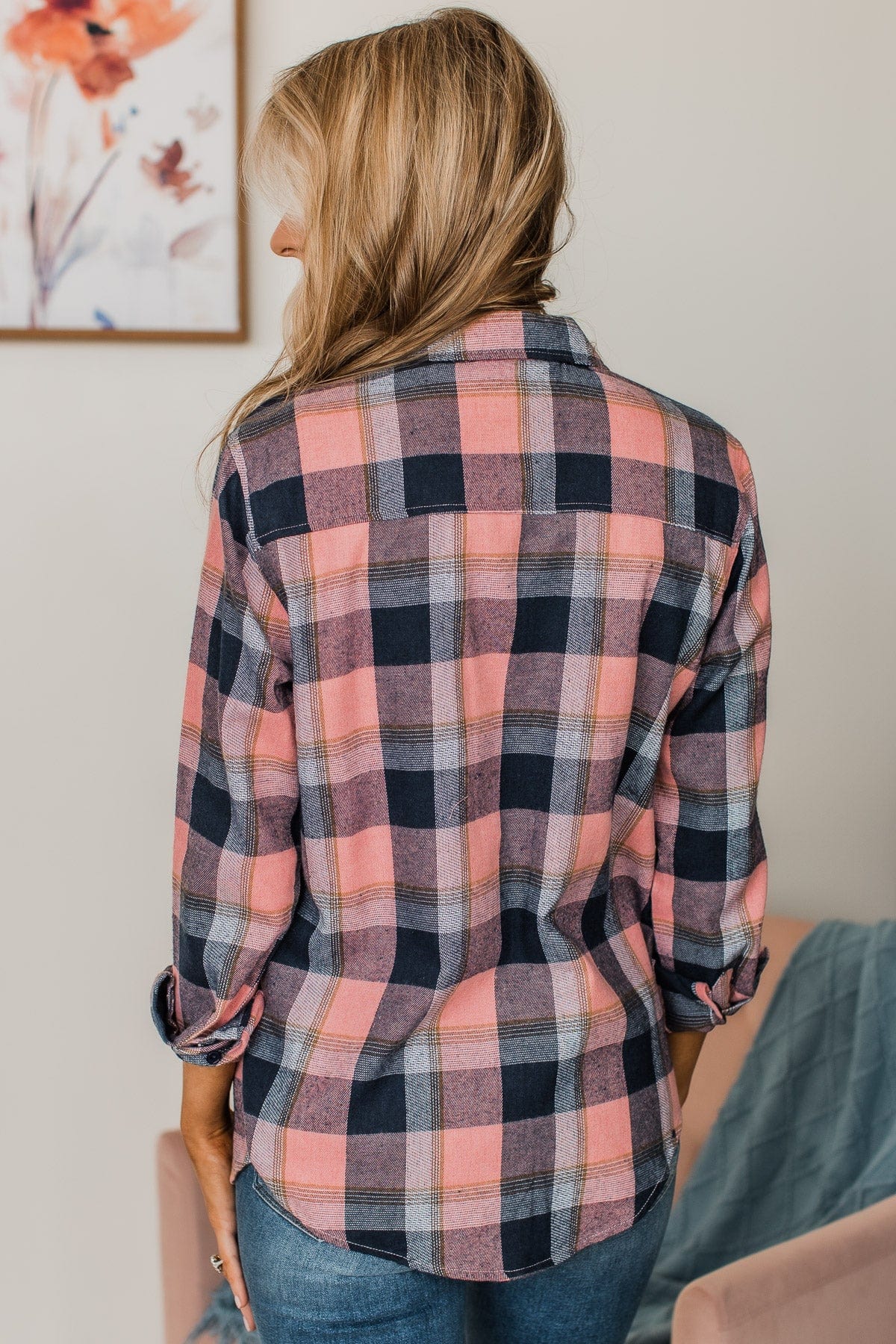 Strike A Conversation Plaid Button Top- Pink & Navy – The Pulse Boutique