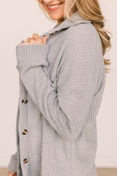 One Step Ahead Knit Button Top- Light Grey – The Pulse Boutique