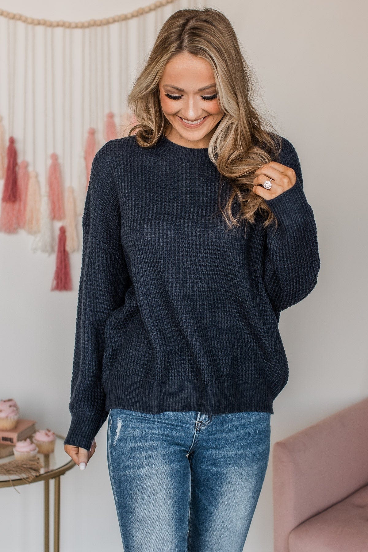 Captivating In Color Knit Sweater- Navy – The Pulse Boutique