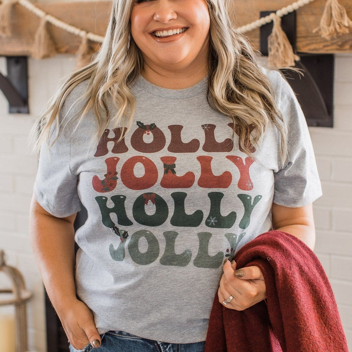 "Holly Jolly" Graphic Tee- Grey – The Pulse Boutique