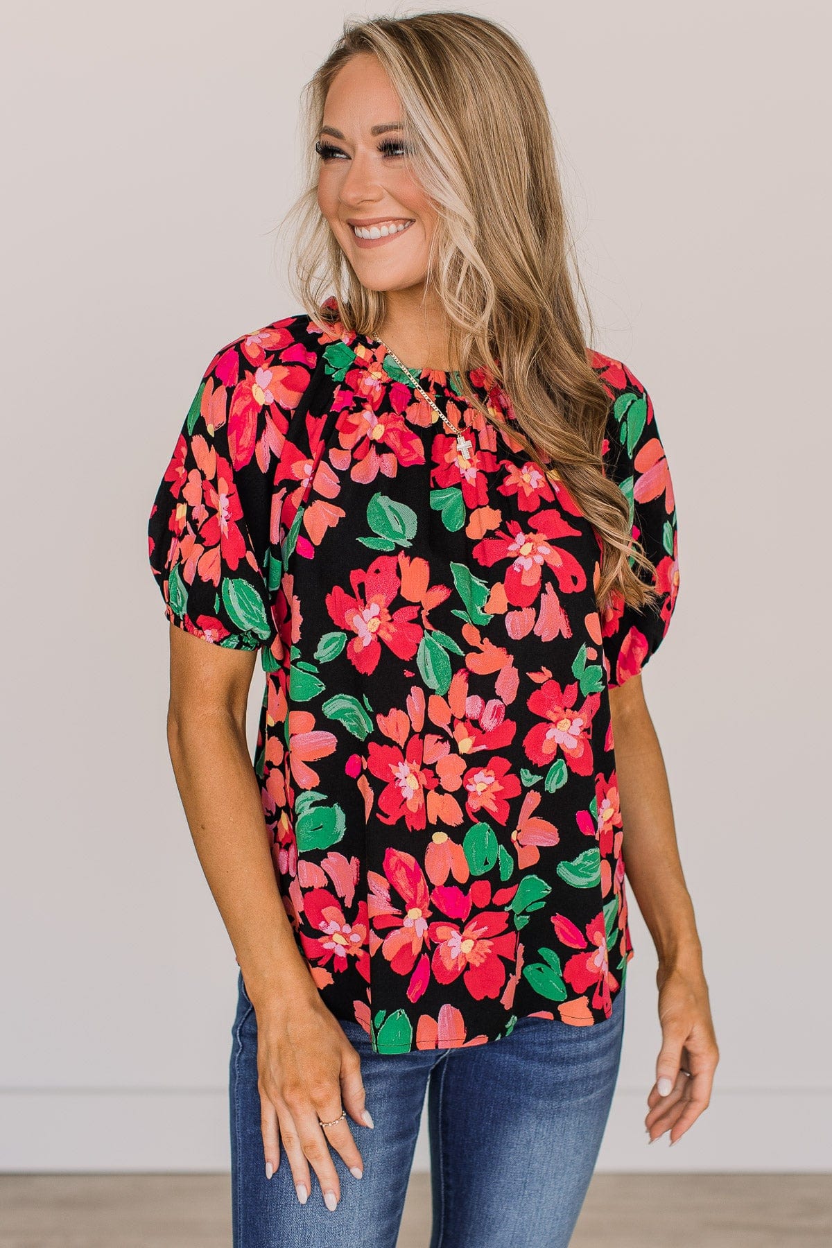 Shine So Bright Floral Blouse- Black – The Pulse Boutique