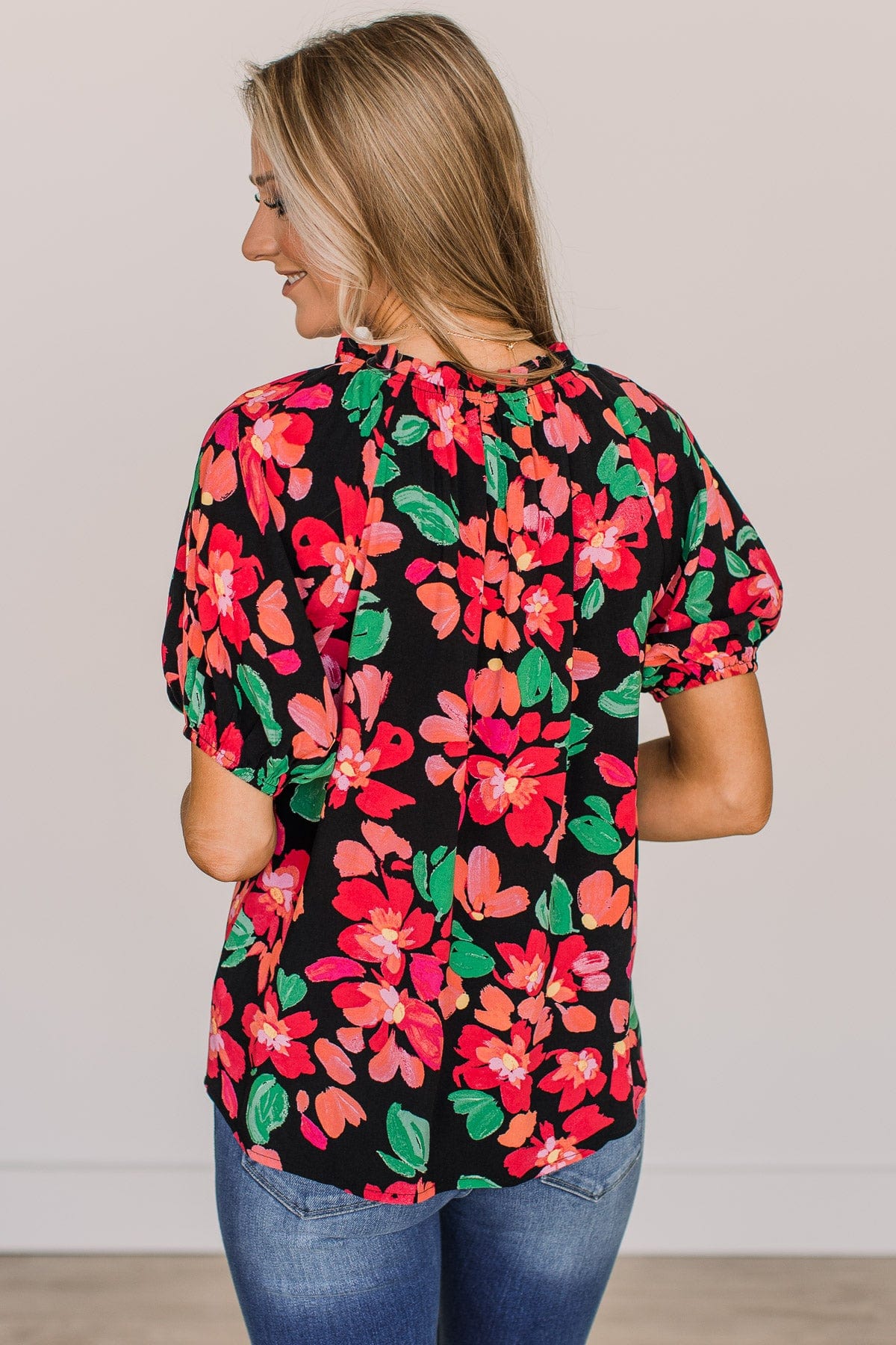 Shine So Bright Floral Blouse- Black – The Pulse Boutique