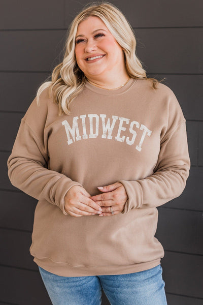 "Midwest" Graphic Crew Neck Pullover- Taupe – The Pulse Boutique
