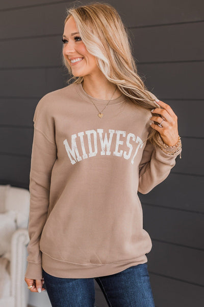 "Midwest" Graphic Crew Neck Pullover- Taupe – The Pulse Boutique