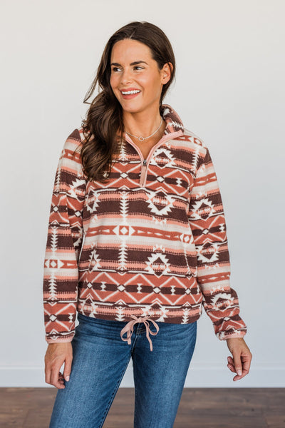 Born To Roam Aztec Sherpa Pullover- Mauve Pink – The Pulse Boutique