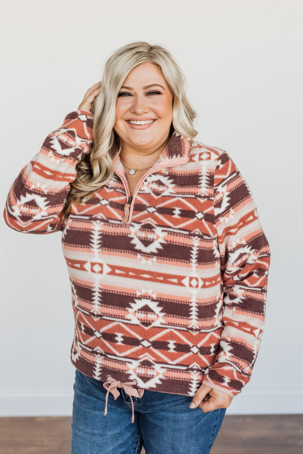 Born To Roam Aztec Sherpa Pullover- Mauve Pink – The Pulse Boutique