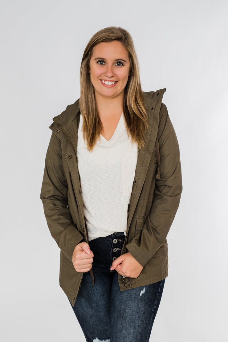Flannel Lined Hood Utility Jacket- Olive – The Pulse Boutique