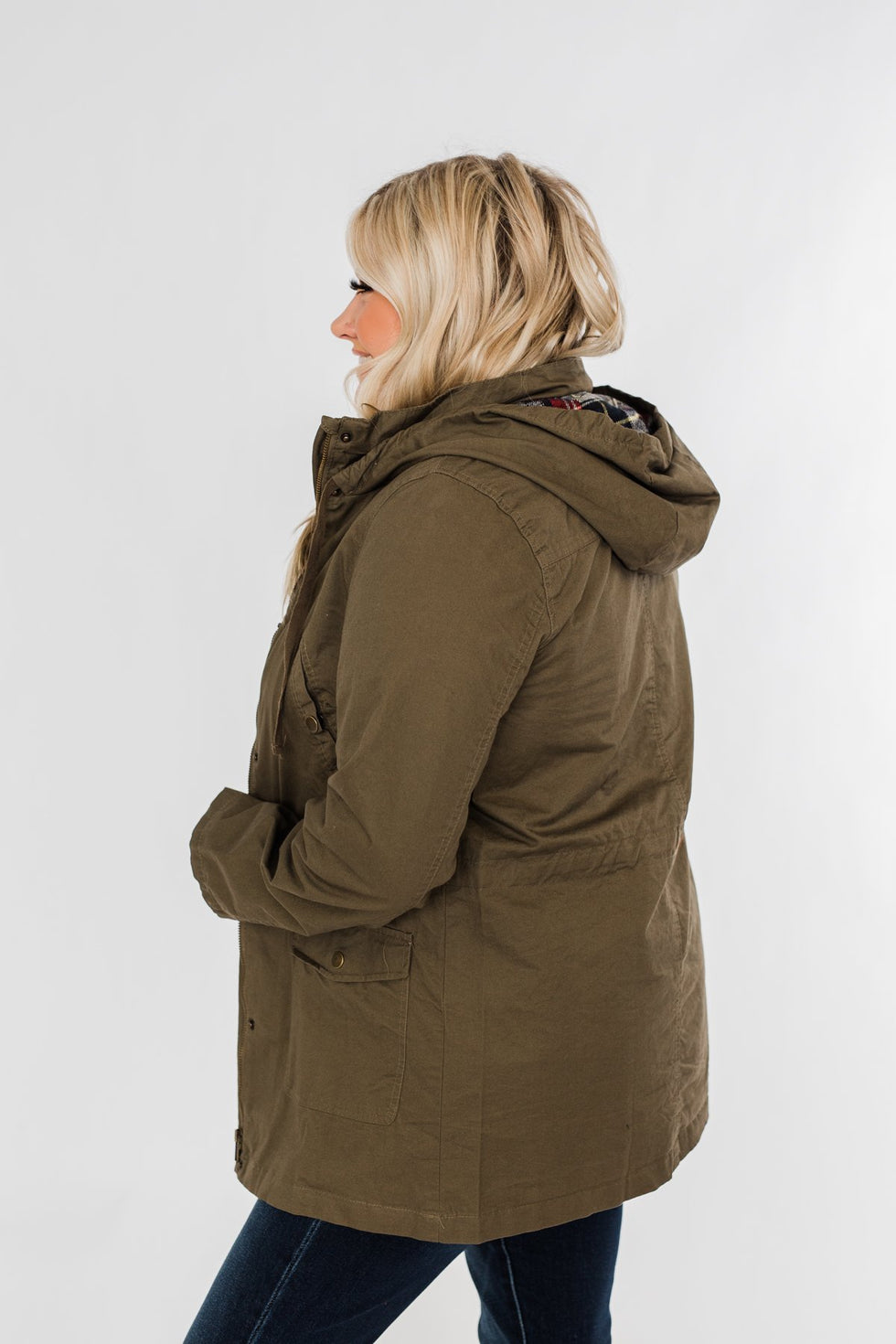 Flannel Lined Hood Utility Jacket- Olive – The Pulse Boutique