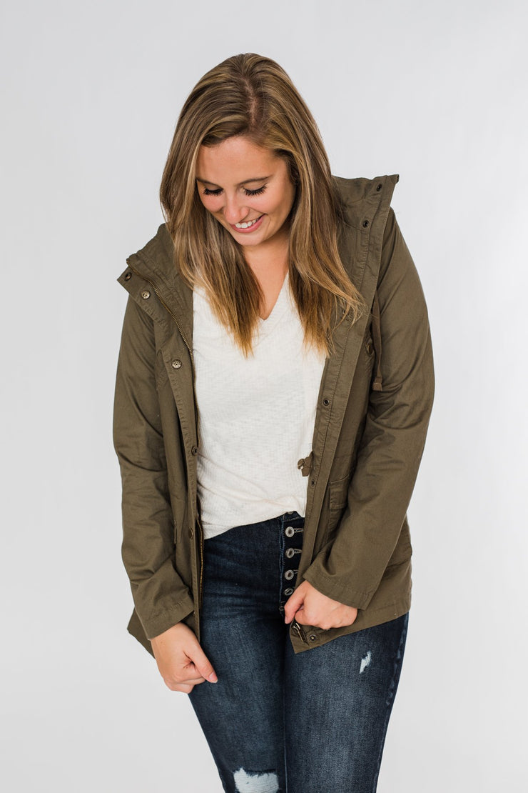 Flannel Lined Hood Utility Jacket- Olive – The Pulse Boutique