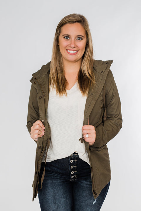 Flannel Lined Hood Utility Jacket- Olive – The Pulse Boutique