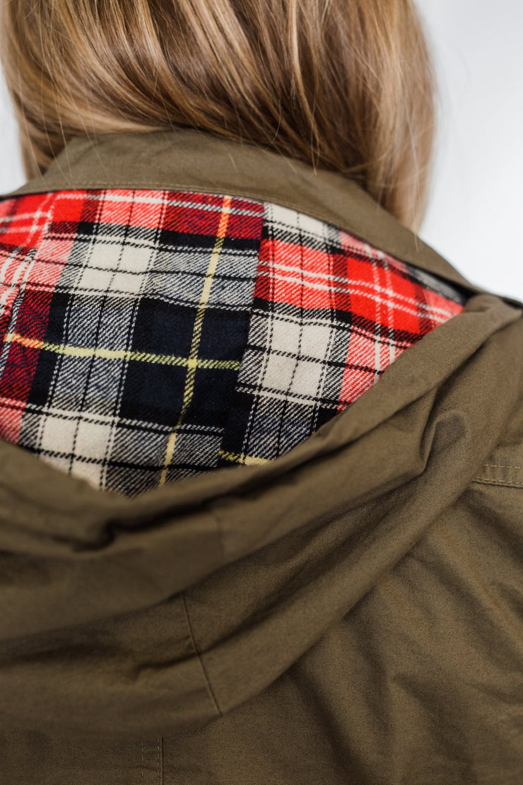 Flannel Lined Hood Utility Jacket- Olive – The Pulse Boutique