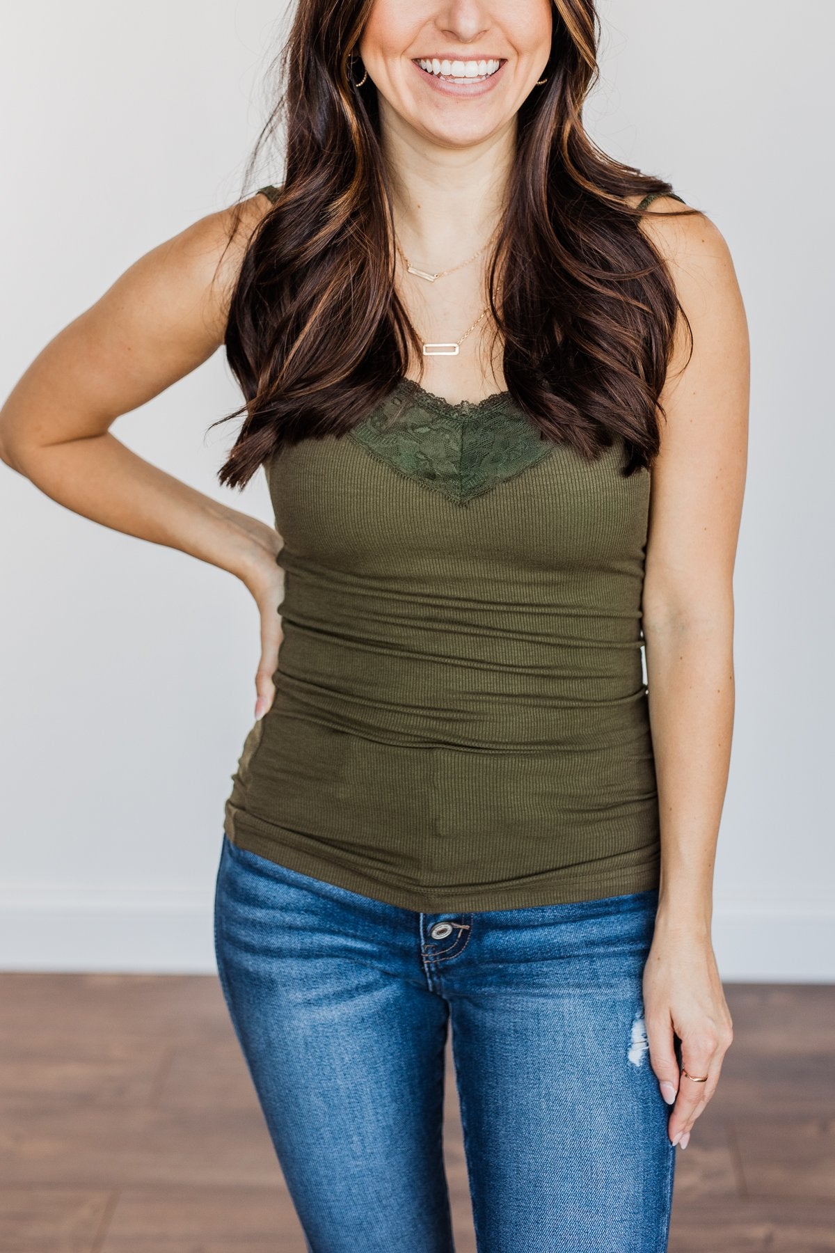 Pulse Basics Lace Trimmed Tank Top Olive The Pulse Boutique