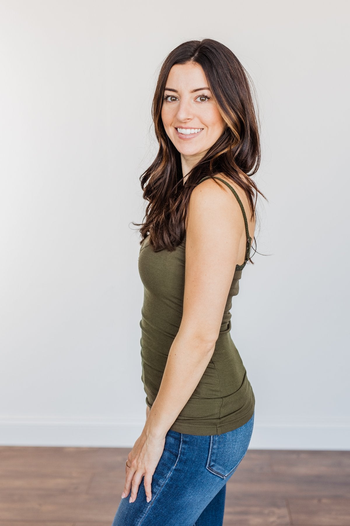 Pulse Basics Lace Trimmed Tank Top Olive The Pulse Boutique