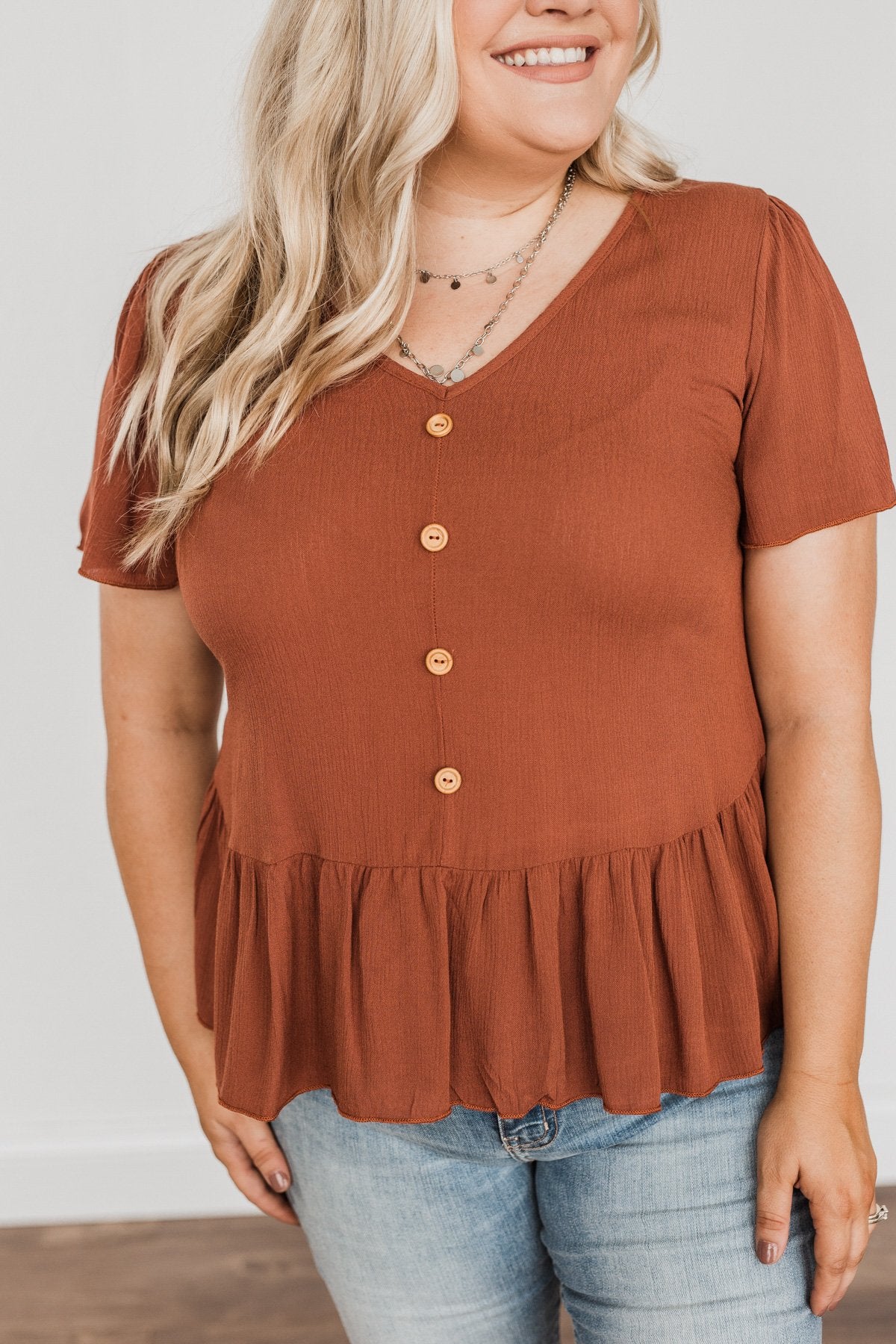 Flawless Fall Flair V-Neck Ruffle Top- Rust – The Pulse Boutique