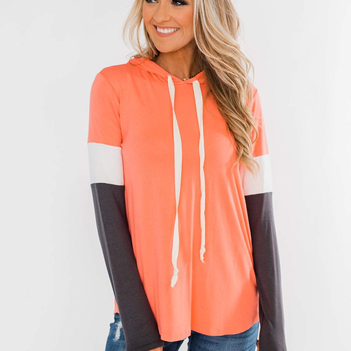You And I Long Sleeve Hoodie- Coral & Charcoal – The Pulse Boutique