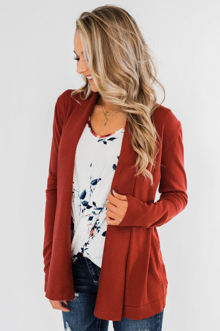 Can't Wait Open Front Cardigan- Dark Rust – The Pulse Boutique
