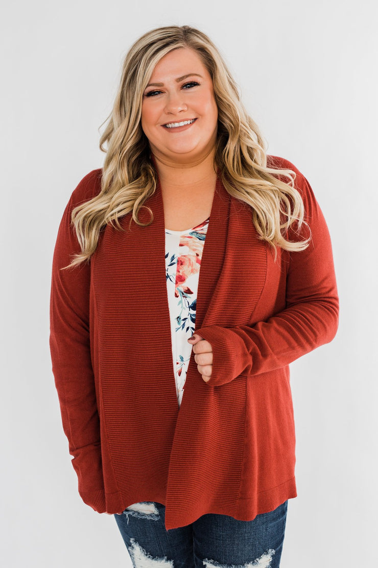 Can't Wait Open Front Cardigan- Dark Rust – The Pulse Boutique