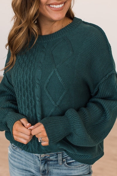 Good Things Await Knit Sweater- Dark Teal – The Pulse Boutique