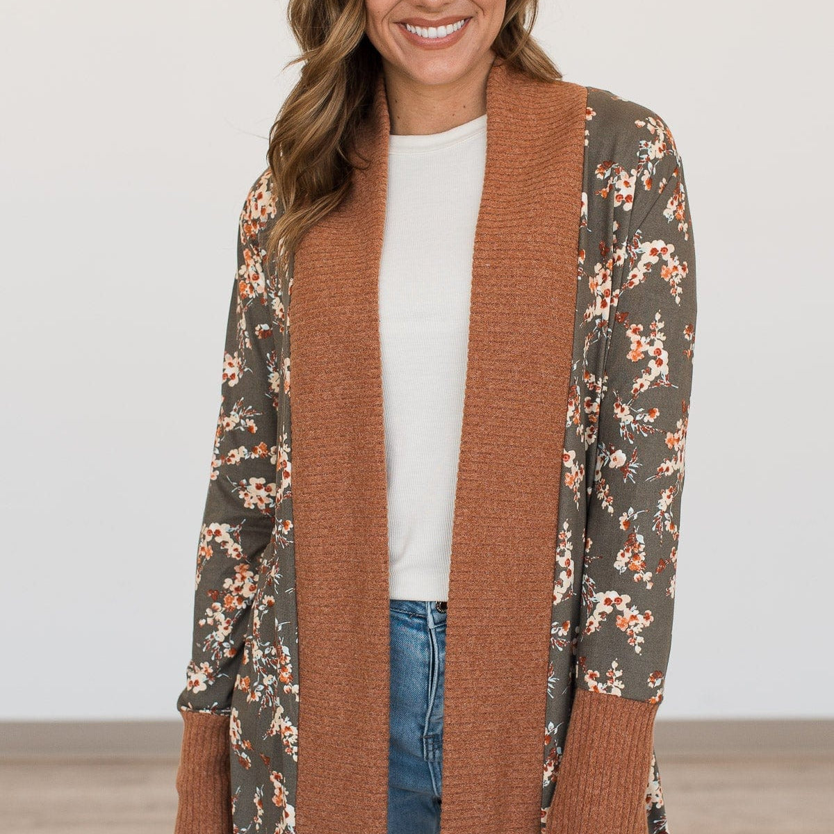Soft For The Soul Floral Cardigan- Olive & Rust – The Pulse Boutique