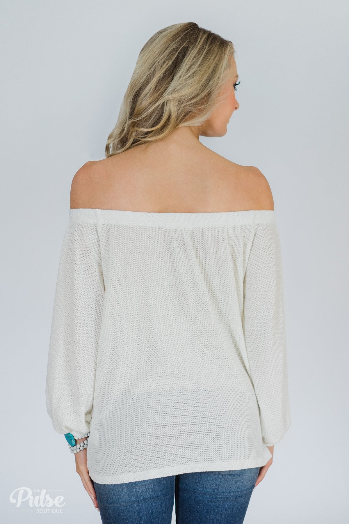Thermal Off the Shoulder Button Top- Ivory – The Pulse Boutique