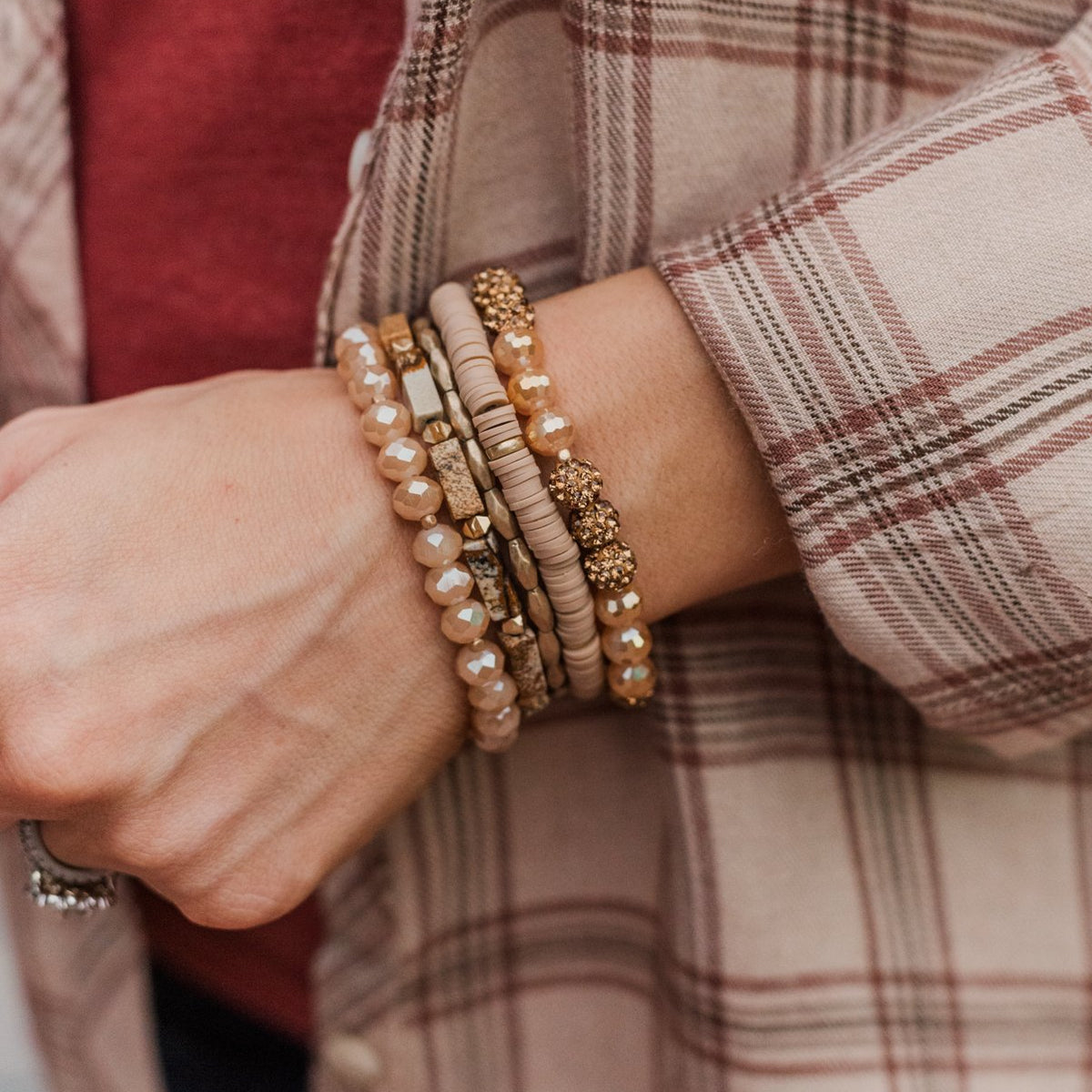 Dazzling 5-Piece Stackable Bracelet Set- Neutral Tones – The Pulse Boutique
