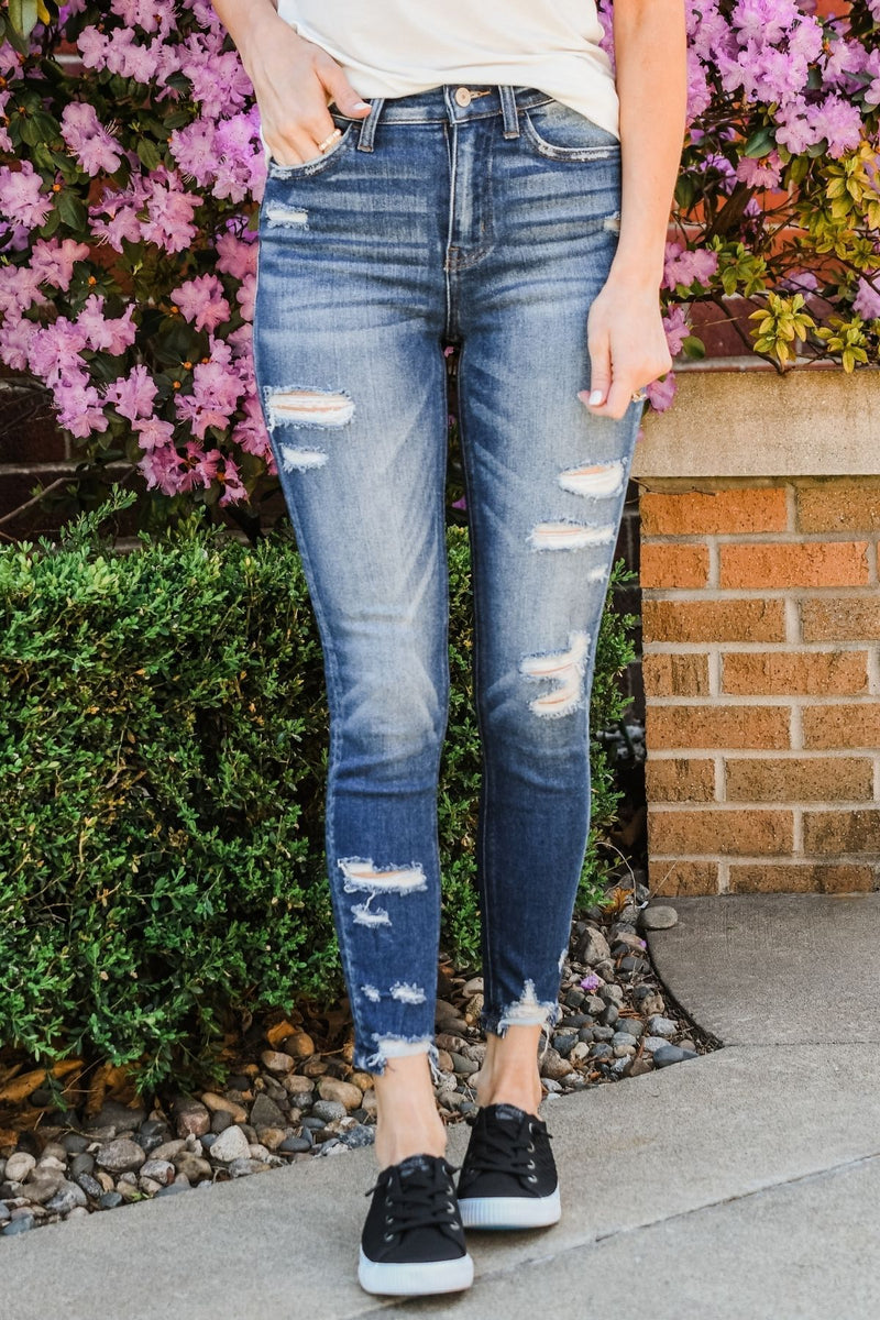 Vervet Distressed Skinny Jeans- Freya Wash – The Pulse Boutique