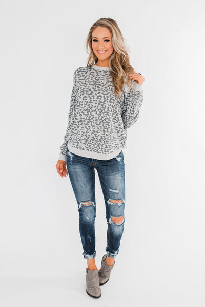 Naturally Fierce Leopard Sweater- Heather Grey – The Pulse Boutique