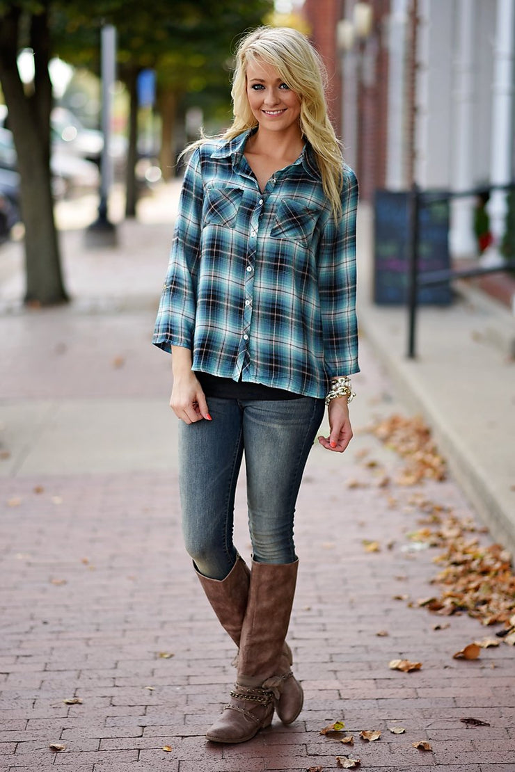 Electric Blue Plaid Top – The Pulse Boutique