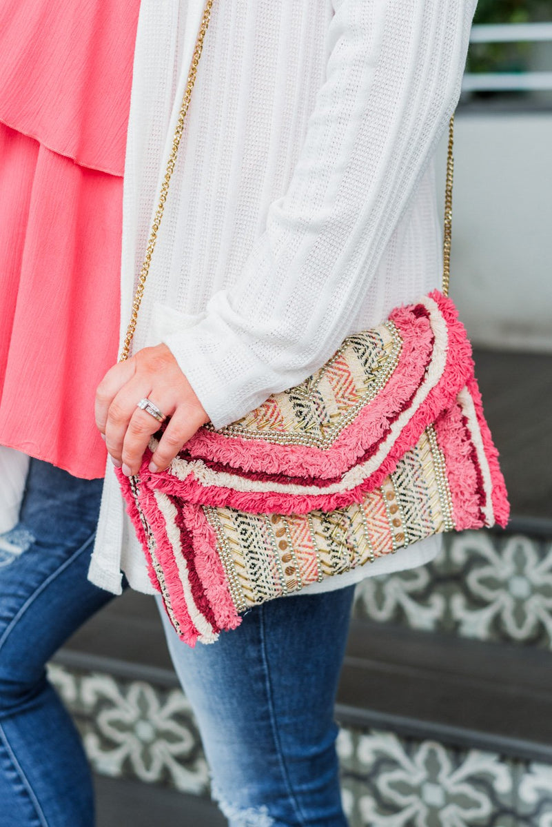 Days Of Summer Beaded Clutch- Pink & Natural – The Pulse Boutique