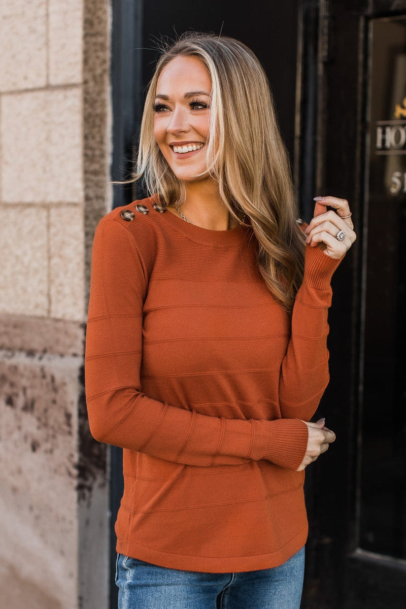 From The Heart Button Knit Sweater- Burnt Orange – The Pulse Boutique