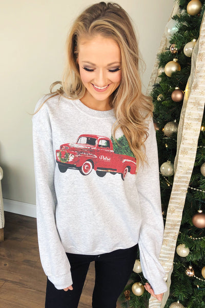 Pulse Exclusive Festive Graphic Pullover- Heather Grey – The Pulse Boutique