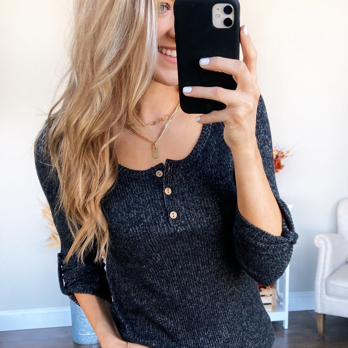Starry Nights Ribbed Pocket Top- Black – The Pulse Boutique