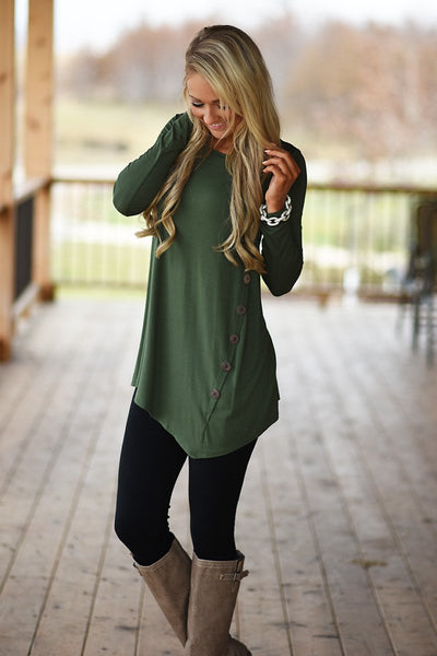 Olive Button Top – The Pulse Boutique