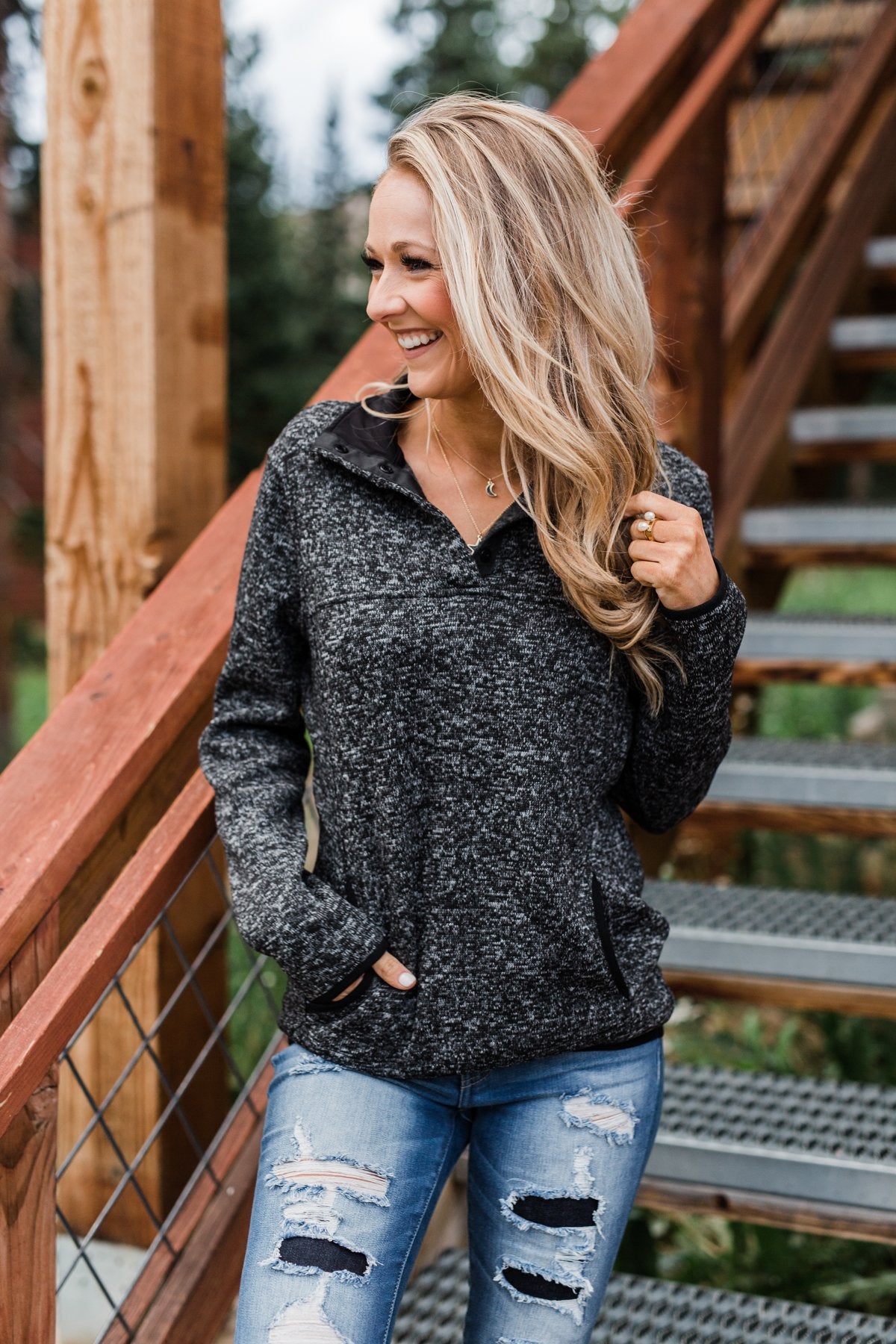 Pulse Exclusive Quarter Button Pullover- Charcoal – The Pulse Boutique